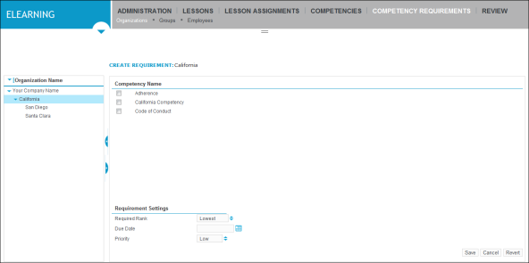 Assign a competency requirement to selected organizations, groups, or individuals